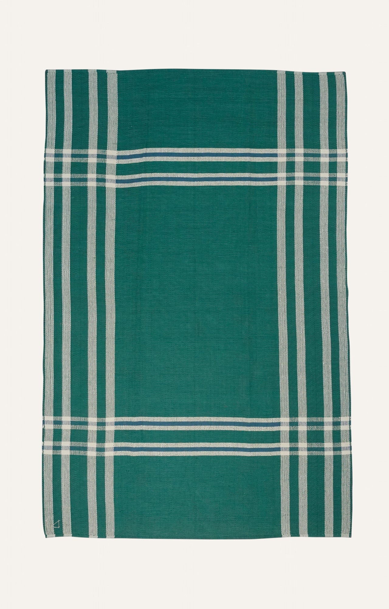 Green Cotton Rug with Striped Border